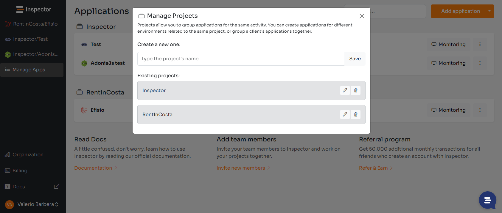 Group Monitored Applications into Projects